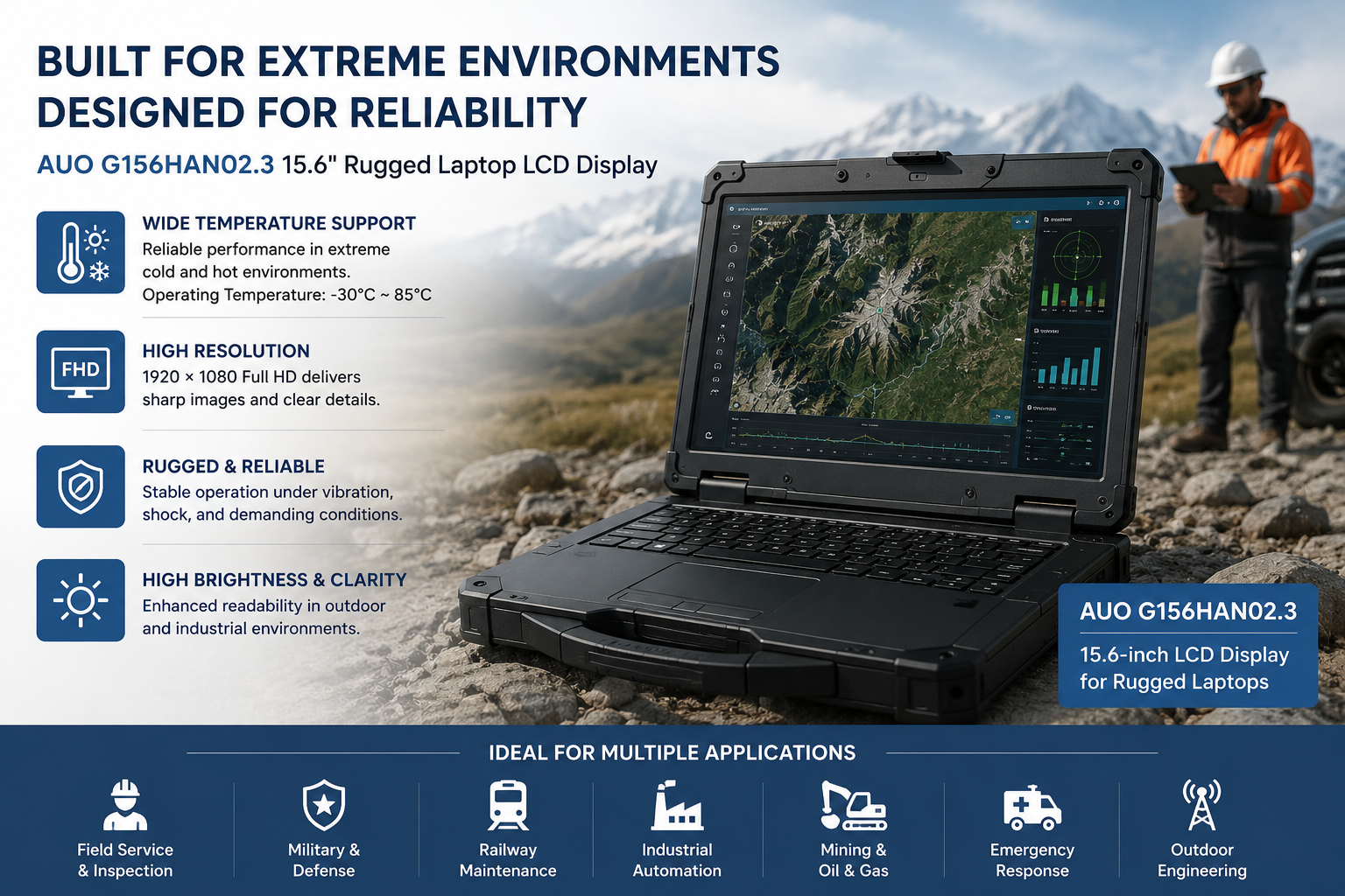 AUO G156HAN02.3 15.6" Rugged Laptop LCD Display | High Resolution - LEEHON